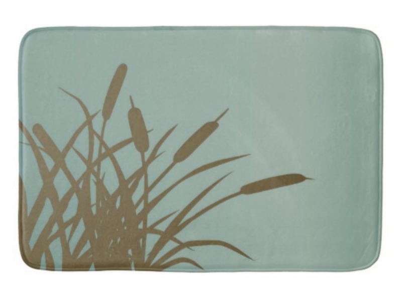 "Countryscapes" - Cattail Print Bath Mat - Olheiser Art