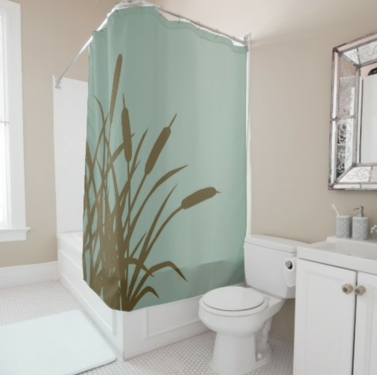 “Countryscapes” – Cattail Pattern Shower Curtain - Olheiser Art